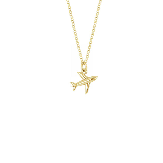 Tiny Solid Gold Airplane Charm Necklace | Airplane Charm Necklace ...